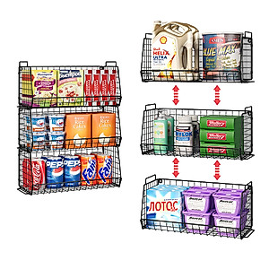 X-cosrack Stackable Pantry Baskets Household Food Storage Organizer with Handles 3 Pack-15.7 Wide, Foldable Snack Rack Stand with Open Front Stacking Farmhouse Bins for Countertop Cabinets Kitchen