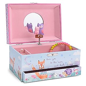 Jewelkeeper Girl's Musical Jewelry Storage Box Pullout Drawer, Woodland Owls Design, Twinkle Twinkle Little Star Tune