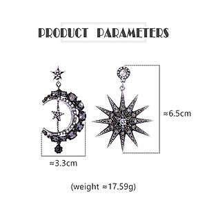 Moon and Sun Earring,Sterling Silver with Rhinestone Punk Earring Asymmetric Ear Line Long Earrings for Women Teen Jewelry Golden Boho Vintage Statement Earrings