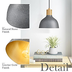 Emliviar 2 Pack Pendant Light Fixtures, 8 Inch Hanging Lights for Dining Room Bedroom with Dome Metal Shade, Natural Stone Finish, GE273MIL-2 Grey