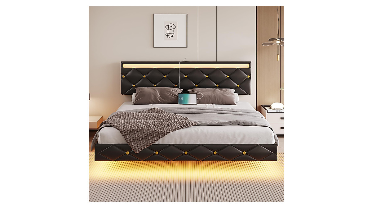 DICTAC King Floating Bed Frame with LED & USB Ports