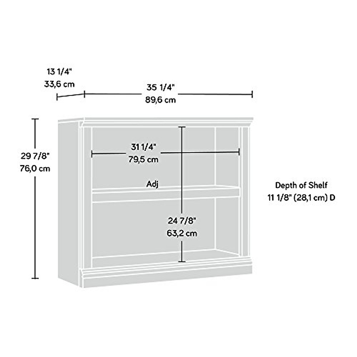Sauder Select 2 Shelf Bookcase, L: 35.28" x W: 13.23" x H: 29.92", Chalked Chestnut finish