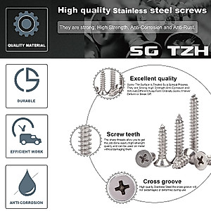 #4 x 3/4" Wood Screw 100Pcs 18-8 (304) Stainless Steel Screws Flat Head Phillips Fast Self Tapping Drywall Screws by SG TZH