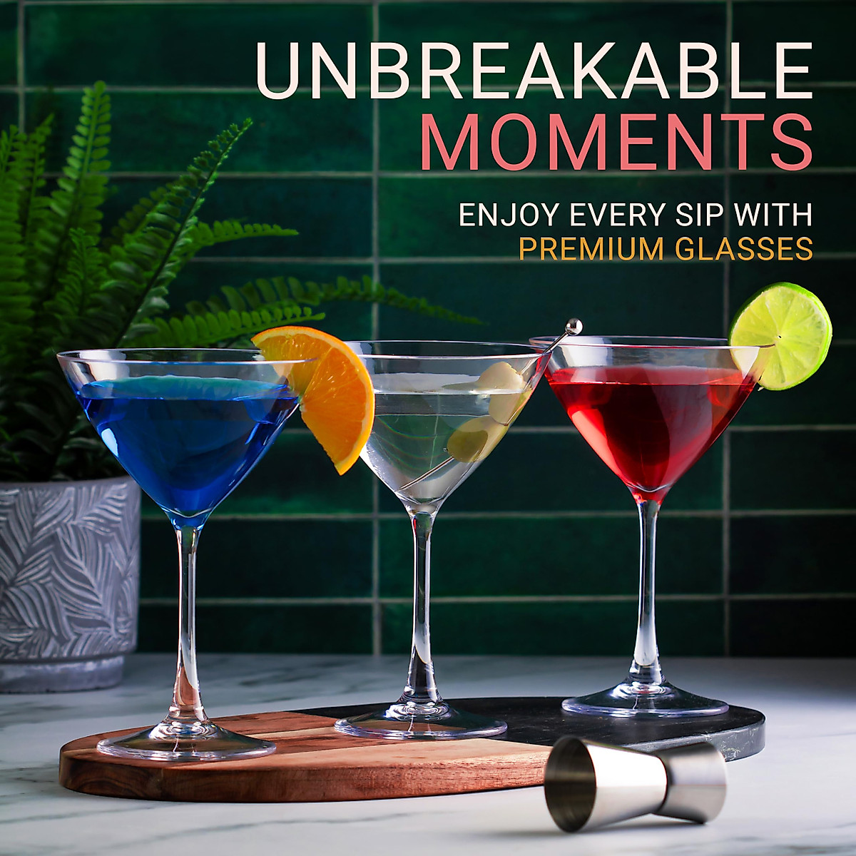 Unbreakable Plastic Martini Glasses, 100% Tritan Shatterproof Plastic Cocktail Glasses, Premium Quality, BPA-Free Dishwasher-Safe Reusable, 8 oz Set of 4