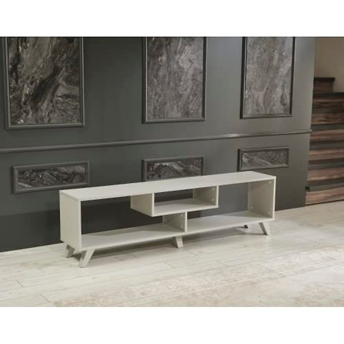 FUYUNSHENG Parma Mid Century Modern Tv Stand Open Shelving Entertainment Centre 67 inch Tv Unit, Walnut (Grey)