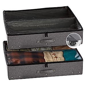 storageLAB Underbed Storage Containers, Storage Bin for Clothes, Blankets, Shoes and Pillows (1 Piece with Wheels and Lid)