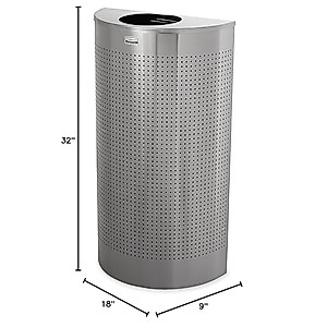Rubbermaid Commercial Products Silhouette Trash Can, 12-Gallon, Silver, Half-Round Indoor/Outdoor Garbage Can/Bin with Side Opening for Lobby/Office/School/Restaurant