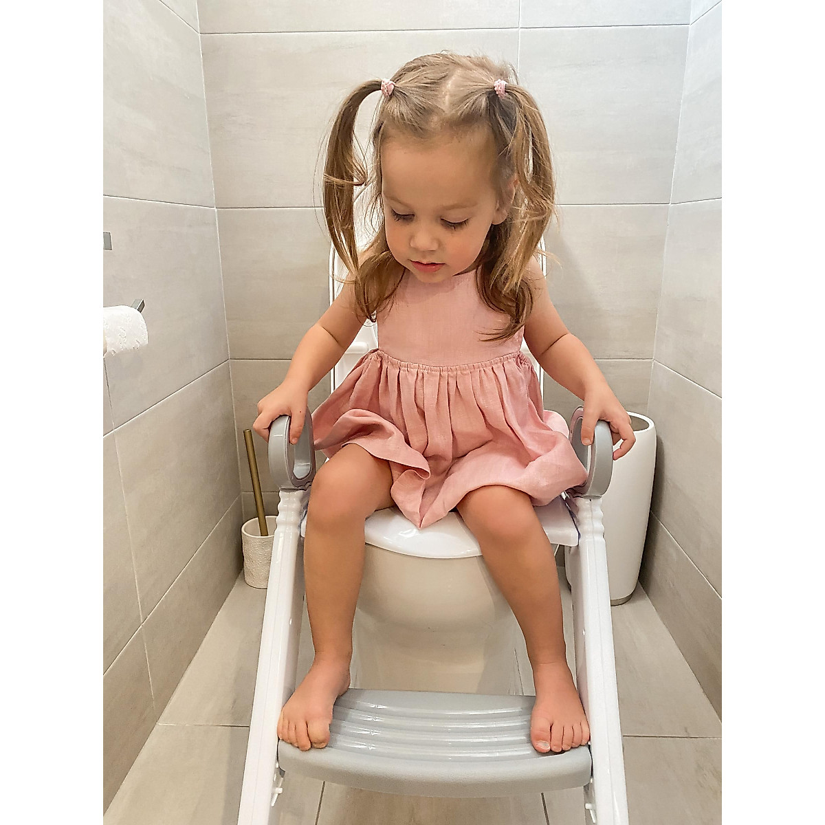 Dreambaby Potty Seat with Steps Toilet Training Seat - 2-Level Adjustable Potty Seat- Grey/White - Kids toilet seat attachment