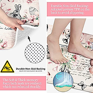 Easter Shower Curtain Sets with Non-Slip Bathroom Rugs, Toilet Lid Cover, Bath Mat, Spring Bunny and Butterfly Shower Curtain Sets with Hooks, Cute Easter Shower Curtains for Bathroom Decoration