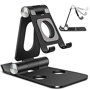 Vakoo Phone Stand, Adjustable Phone Holder for Desk, Upgraded Aluminum Cell Phone Stand Cradle Dock Compatible with iPhone/iPad/Smartphones/Switch/Android, Black