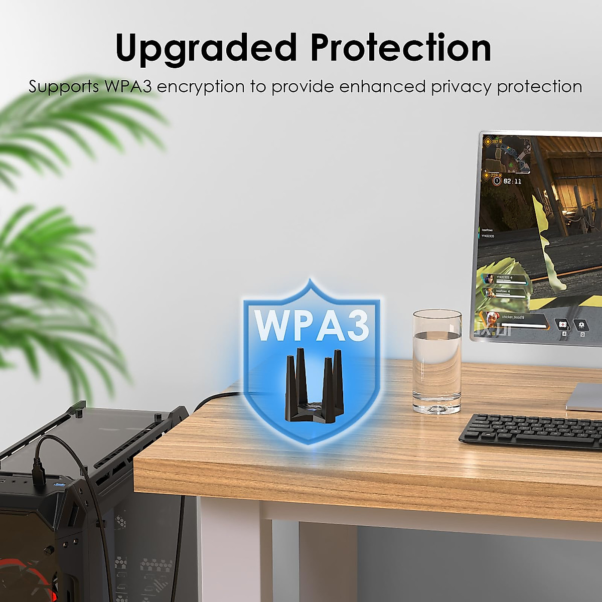 AX1800 USB WiFi 6 Adapter for Desktop PC, Dual Band 5GHz+2.4GHz PC WiFi Adapter with 4x3dBi High Gain Antennas, MU-MIMO, OFDMA, WPA3, Supports Windows 11/10, Magnetic Base Design