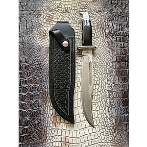 Carl Thomas Leathers Custom Leather Knife Sheath Fits Buck 120 Knife, Fixed Blade Knife Holder, Black, Sheath Only