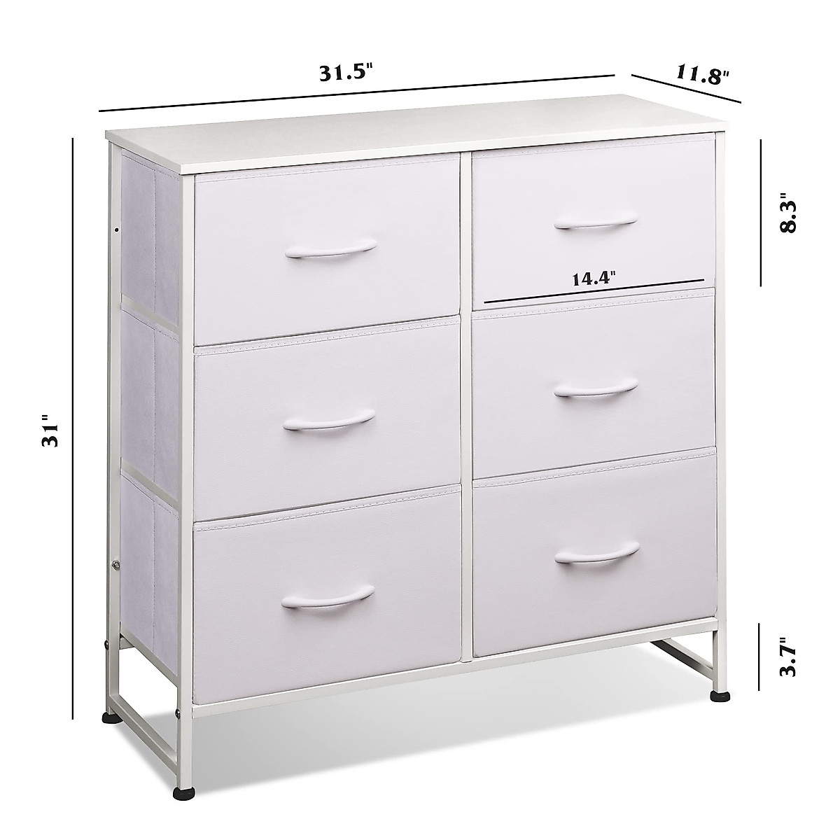 WLIVE Fabric Dresser for Bedroom, 6 Drawer Double Dresser, Storage Tower with Fabric Bins, Chest of Drawers for Closet, Living Room, Hallway, White