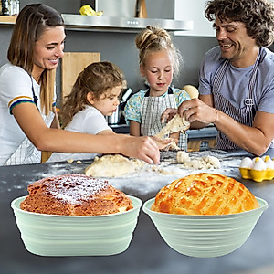 NCRexpanse Silicone Banneton Bread Proofing Basket Oval, Sourdough Starter Kit, Bread Making Tool Supplies Accessories, Bowl for Rising Baking Round Brotform Set Homemade Essentials (Light Green)