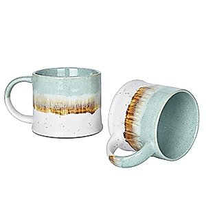 Bosmarlin Medium Ceramic Coffee Mug Set of 2, 15 oz, Big Stoneware Tea Cup for Office and Home, Dishwasher and Microwave Safe (Green, 2)