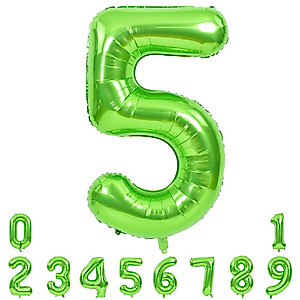 TONIFUL 40 Inch Large Green Numbers Balloons 0-9, Number 5 Digit 5 Helium Balloons, Foil Mylar Big Number Balloons for Birthday Party Anniversary Supplies Decorations