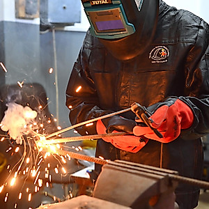 Strongarm Welding Jacket Leather - Flame-Resistant Black Heavy Duty Cow Grain Leather Welders Work Jacket for Men & Women