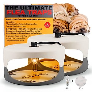 2 Pack Flea Traps for Inside Your Home with 4 Sticky Disc & 6 Bulbs & 2 Electric Wires, Flea Killer Indoor Bed Bug Trap Pest Control, Non Toxic & Harmless, Friendly to Pets & Kids