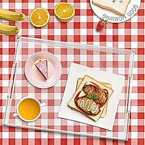 Allhercom Acrylic Serving Tray (12x16x2Inch) with Handles-Spill Proof-Clear Decorative Tray for Appetizer,Breakfast-Countertop Organizer Storage Tray for Kitchen,Bathroom,Living Room