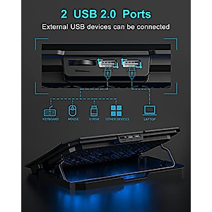 KeiBn Laptop Cooling Pad, Gaming Laptop Cooler 2 Fans for 10-15.6 Inch Laptops, 5 Height Stands, 2 USB Ports (S039)