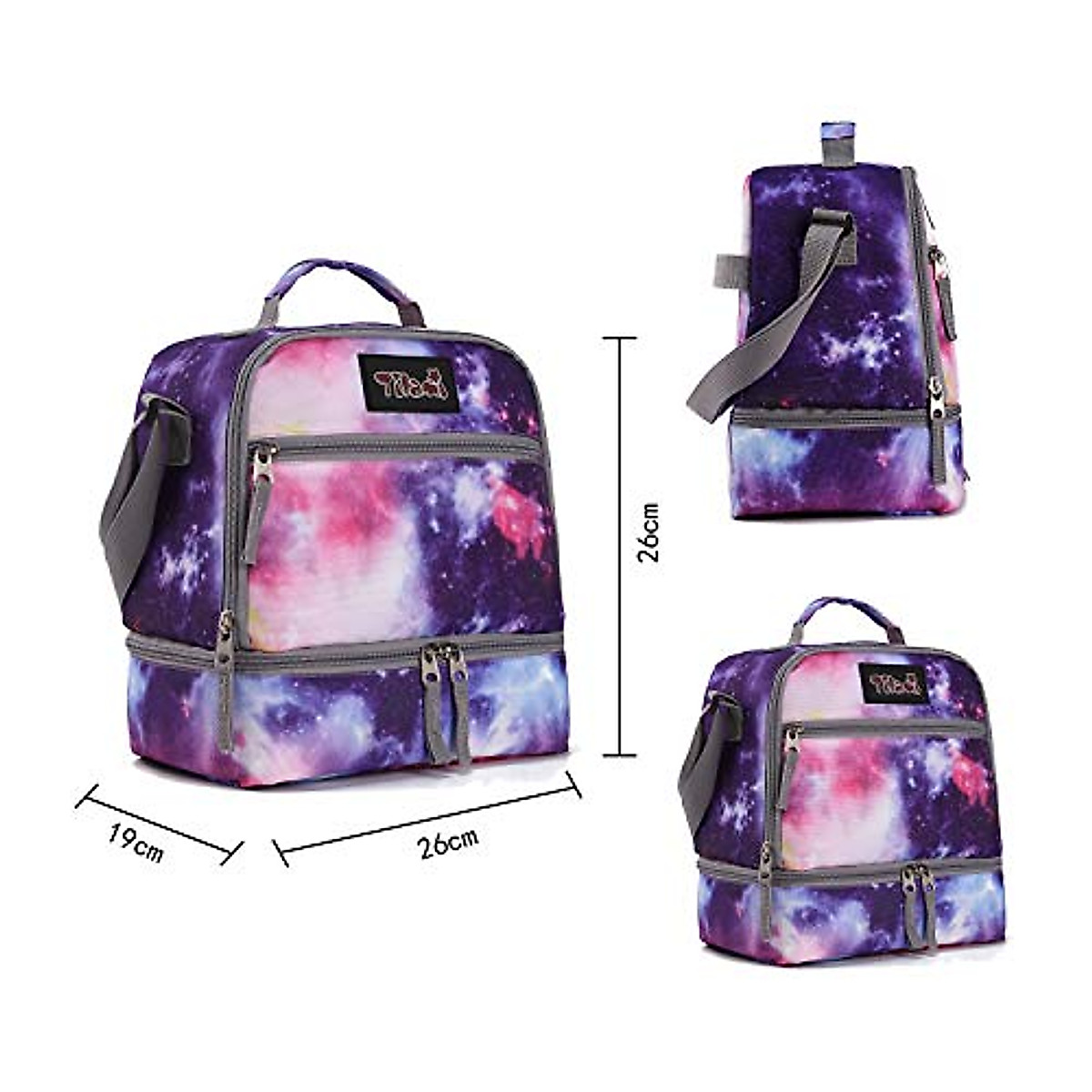 Tilami Rolling Backpack 19 inch with Lunch Bag Wheeled Laptop Backpack, Galaxy Purple