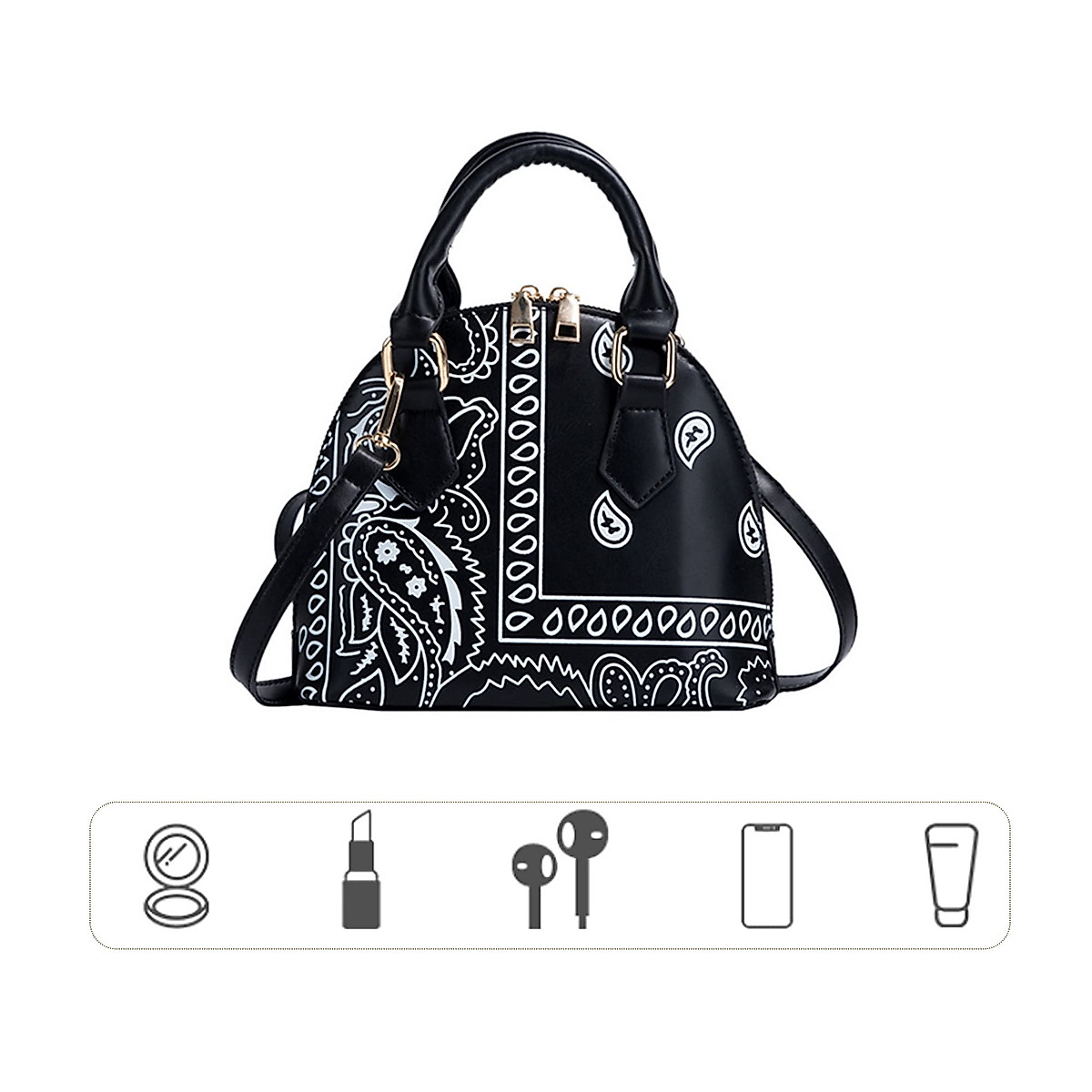 U Scinan Patent Leather Top Handle Tote Bag Mini Zip Around Dome Shoulder Bag Shell Shape Cross Body Handbag Purse Satchel