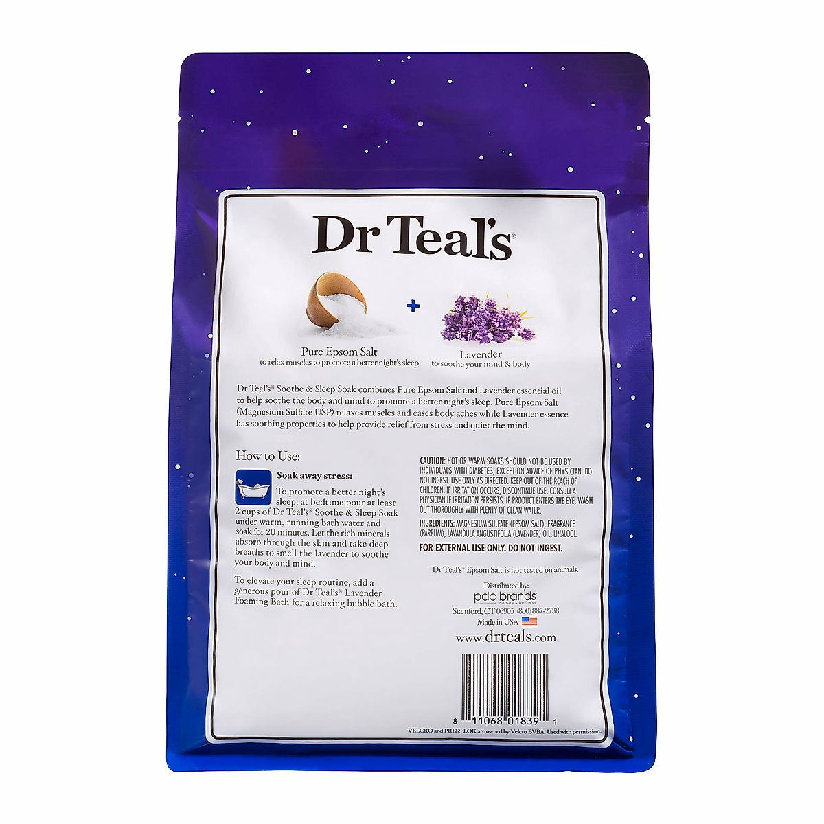 Dr. Teal's Soothe & Sleep Lavender Pure Epsom Salt Soaking Solution (4lb. Bag) - Essential Oils - Relieve Your Senses & Any Tired, Achy Muscles at Home