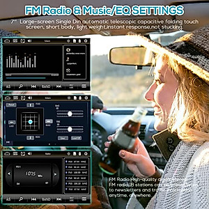Single Din Apple Carplay Bluetooth Car Stereo with Android Auto,7'' Electric Flip Out HD Touch Screen Car Radio Supports FM Phone Mirror Link EQ,Head Unit with Backup Camera/USB/TF Card/AUX-in Port