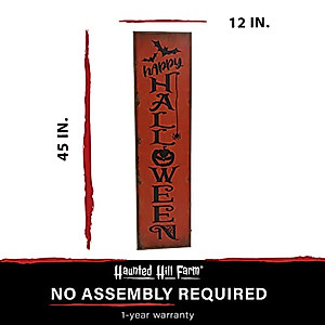 Haunted Hill Farm 45-in. Happy Halloween Porch Leaner Sign with LED Lights, Battery Operated, Festive Holiday Decor, Jack-O-Lantern, Bats in Orange & Black