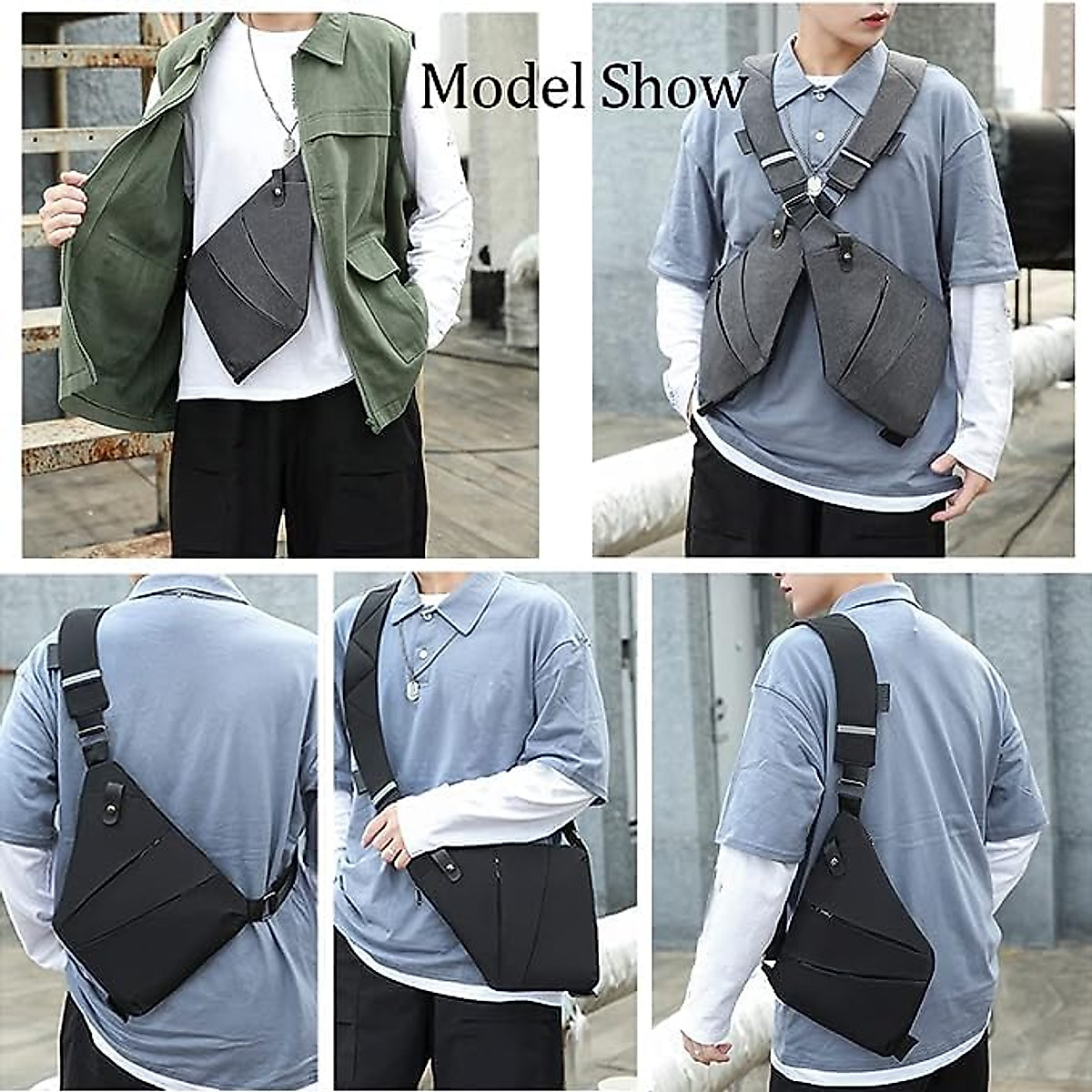 Personal Flex Bag,Anti-thief Slim Sling Bag Personal Pocket Bag,Multipurpose Crossbody Backpack for Outdoor Travel (Black Right Hand)