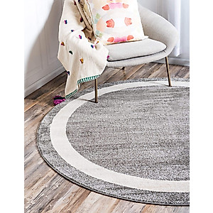 Unique Loom Del Mar Collection Area Rug - Maria (6' 1" Round, Gray/ Ivory)