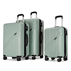 PRIMICIA GinzaTravel PC+ABS suitcase Spinner Wheels scratch-resistant Lightweight Spinner Expandable Suitcase, luggage sets,Universal wheel (Green, 3-Piece Set(20"/25"/29"))