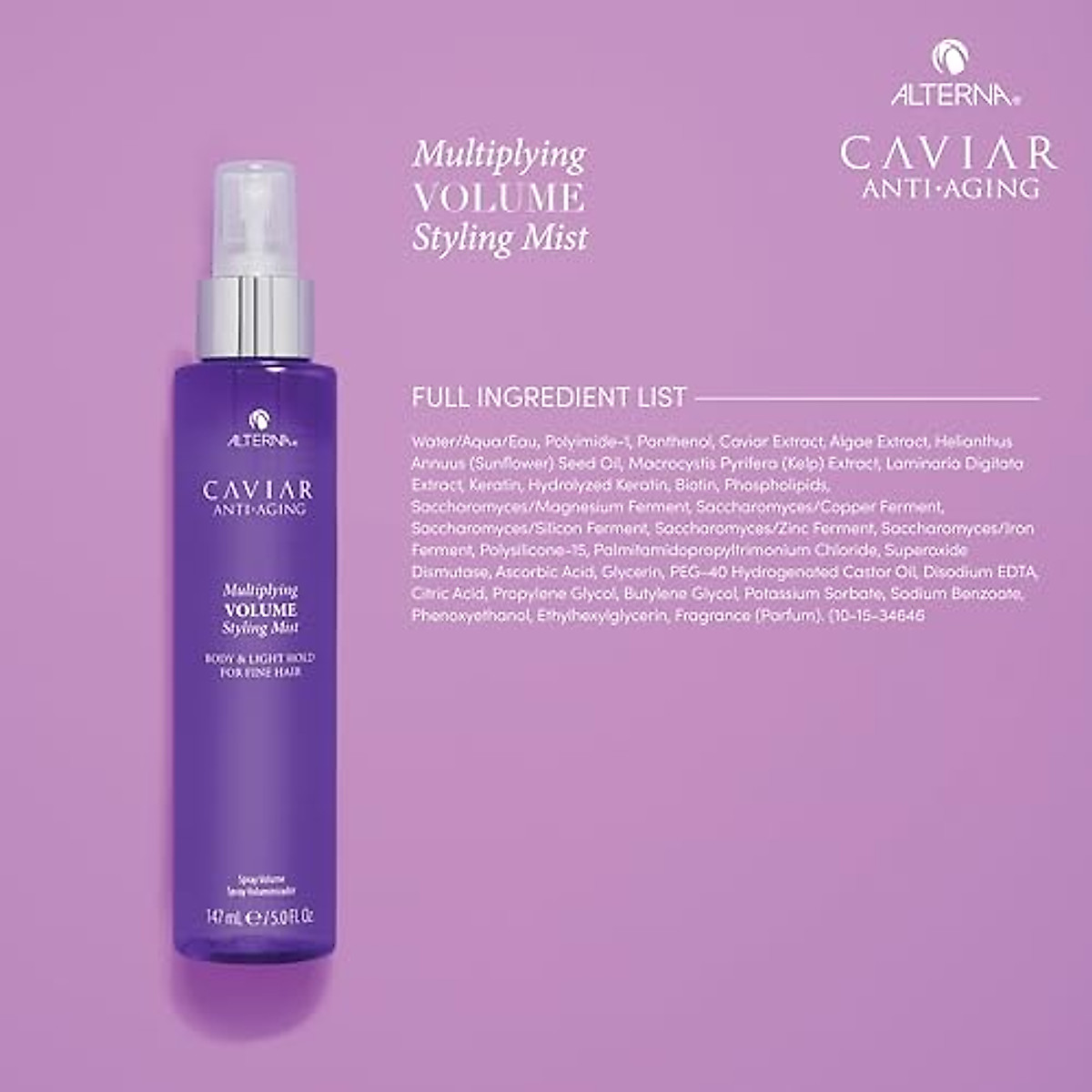 Alterna Caviar Anti-Aging Multiplying Volume Styling Mist, 5 Ounce | For Fine, Thin Hair | Light Hold | Sulfate Free , 5 Fl Oz (Pack of 1)