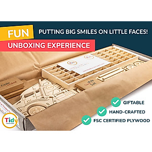 Wood Toy Car Storage Organizer Truck – Holds 48 Diecast Cars - Freestanding or Wall Display Case Shelf – Matchbox & Hot Wheels Car Compatible, FSC Wood, Included Cleanup Game – Toy Storage for Ages 3+