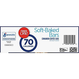 Fiber One 70 Calorie Soft-Baked Bars, Cinnamon Coffee Cake, 18 ct