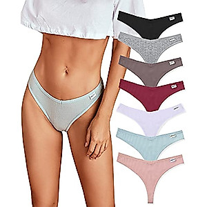 FINETOO 7 Pack Womens Thongs Underwear Cotton Breathable Low Rise Hipster Panties Sexy S-XL