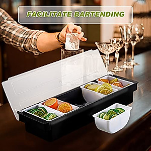 Tessco 2 Piece Ice Cooled Condiment Serving Container Chilled Garnish Tray Bar Caddy Large with Hinged Lid for Home Work or Restaurant, Black (6 Compartments)