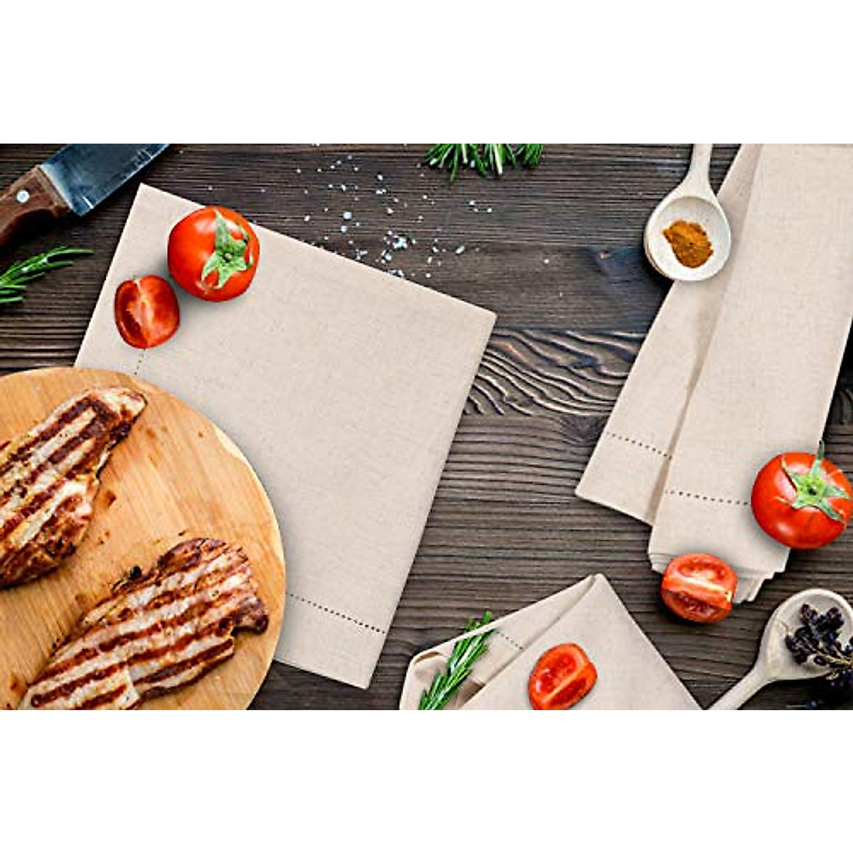 Linen Flax Cotton Cloth Dinner Napkin 18x18 Natural with Hemstitched,Wedding Napkins, Cocktails Napkins, Fabric Napkins, Cotton Napkins Mitered Corners, Machine Washable Dinner Napkins, Set of 12