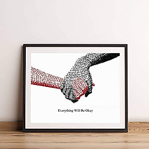 "Everything Will Be Okay" Inspirational Wall Art-14 x 11" Typographic Word Art Hands Print-Ready to Frame. Motivational Decor for Home-Office-School-Counseling. Positive Sign for Teachers!