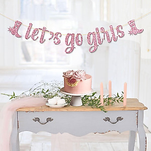 RoadSea Let's Go Girls Banner - Cowgirl Birthday Party Garland Supplies - Western Mexican Wedding - Bachelorette Party Decorations - Pink Glitter