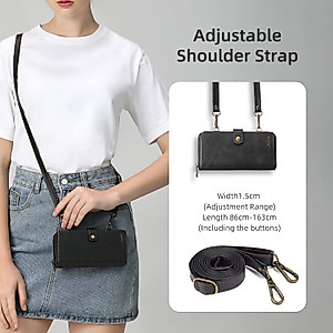 Compatible with iPhone 14 Pro 6.1 inch Wallet Case Crossbody Shoulder Strap Stand Card Holder Multi-Function 2in 1 Detachable Magnetic Phone Cover for iPhone14Pro 5G i i-Phone i14 iPhone14 14Pro Black