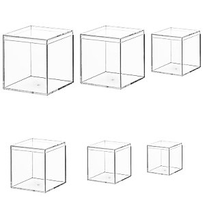 4.7/4/3.3/3/2.5/1.8 Inch Clear Plastic Box with Lid, Jewelry Storage Box, Square Cube Decorative Storage Box Containers Display Box for Candy Pill Tiny Jewelry Toys Gifts Artwork Display