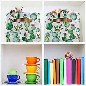 ALAZA Green Cactus Plant Flower Foldable Storage Box Storage Basket Organizer Bins with Handles for Shelf Closet Living Room Bedroom Home Office 2 Pack