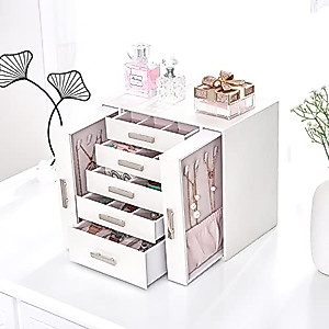 ANWBROAD Jewelry Boxes for Women White Jewelry Organizer Box Roomy for All Jewelry Jewelry Storage Case for Necklace Earring Bracelet Ring Leather Jewelry Storage Box Gifts for Women UJJB007W