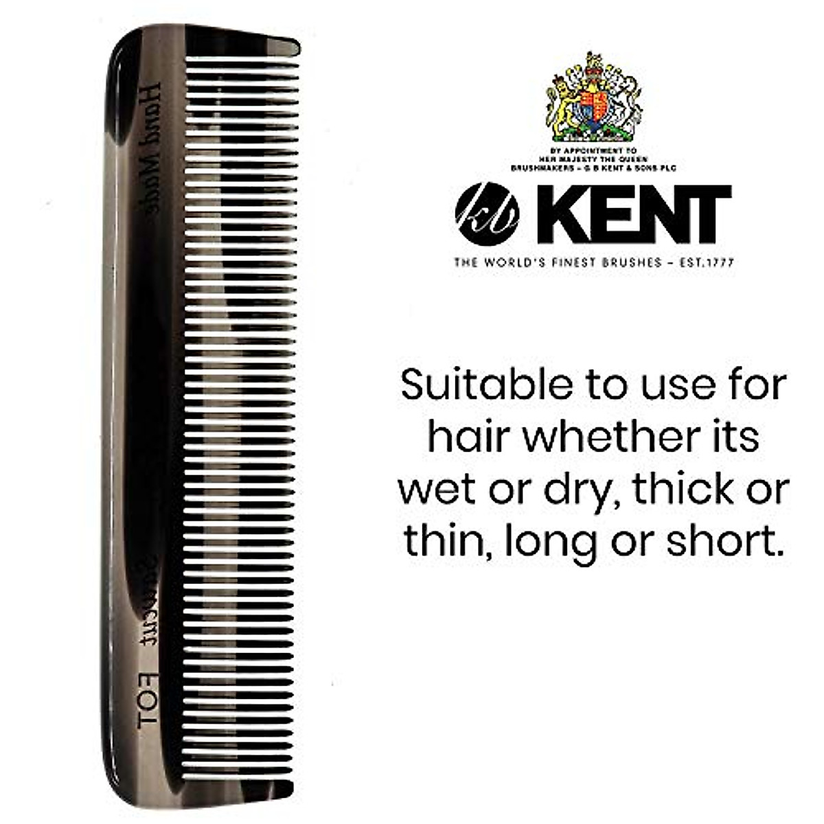 Kent A FOT Handmade Pocket Comb for Men, Women and Kids, All Fine Tooth Hair Comb Straightener for Everyday Grooming and Styling Hair, Beard and Mustache, Saw Cut and Hand Polished, Made in England