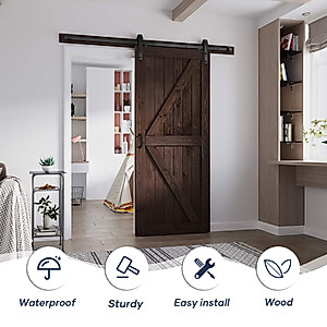 FREDBECK 36in x 84in Brown Barn Door with 6.6ft (79inch) Barn Door Hardware Track Kit and Handle Included, Double Surfaces,Simple Assembly is Required,K-Frame,Coffee
