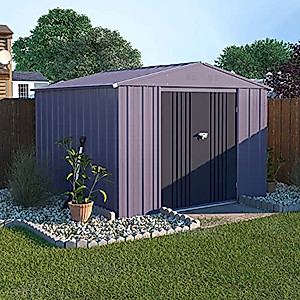 VEIKOU 8' x 10' Metal Storage Shed with Thickened Galvanized Steel, Lockable Door, Air Vents, Garden Tool Storage Shed for Outdoor Patio, Gray