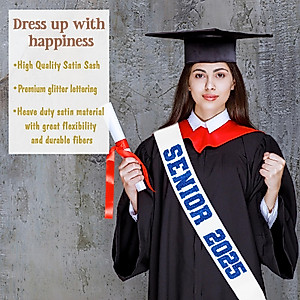 8 Pcs White Senior 2025 Sashes with Royal Blue Glitter Letters - Graduation Celebration sash, Senior Sashes Class of 2025, Senior Cheer Sash, Class Competition Sashes, Graduation Party Supplies