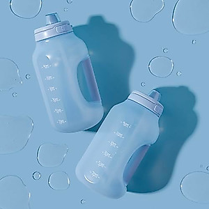 Ello Hydra 64oz Half Gallon Water Jug with Handle and Motivational Time Markers for All Day Hydration, Plastic Reusable Water Bottle with Straw and Locking, Leak Proof Lid, BPA Free, Halogen Blue