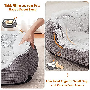 MIXJOY Small Dog Bed for Small Medium Large Dogs, Calming Cat Beds for Indoor Cats and Puppy, Washable Rectangle Orthopedic Dog Sofa Bed, Soft Plush Pet Bed with Anti-Slip Bottom (20''x 19''x 6'')